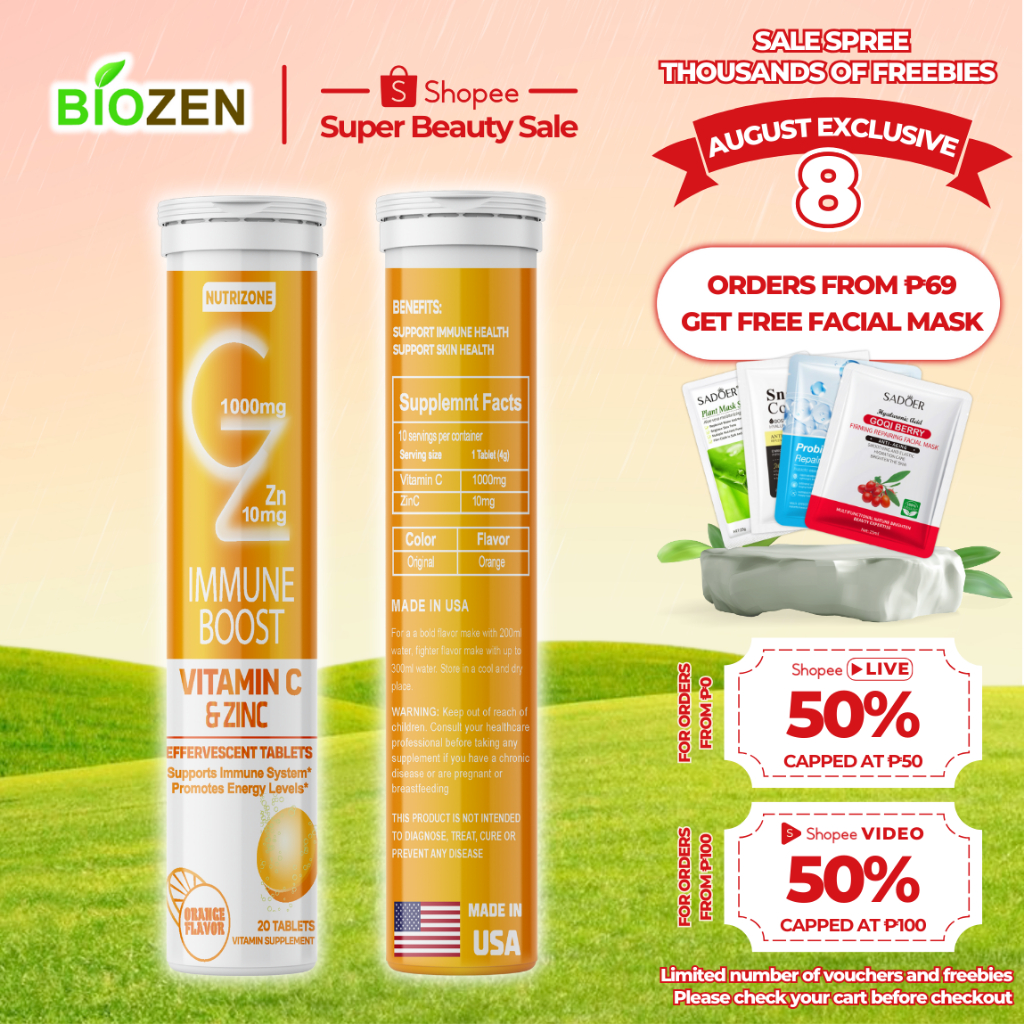 Vitamin C Zinc Effervescent Tablet Nutrizone 1000mg & Zinc 10mg Immune ...