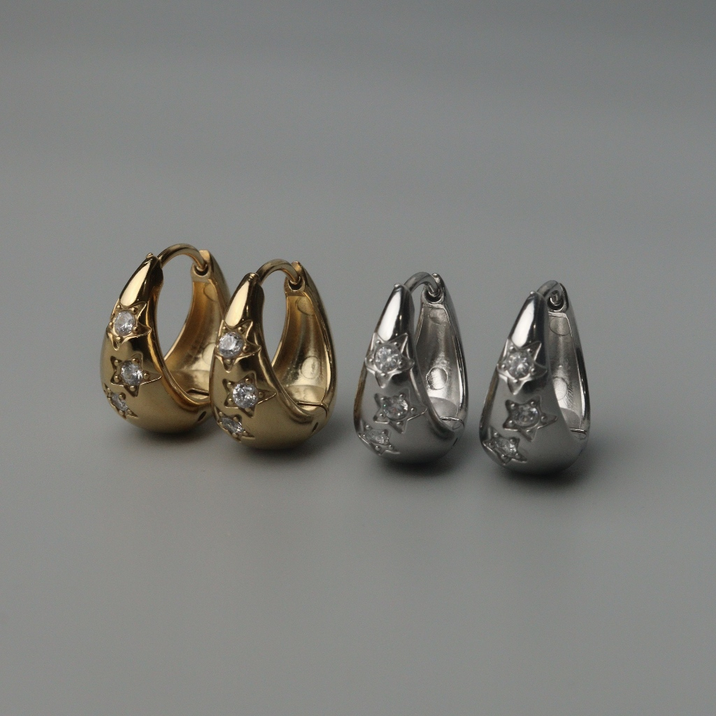 HB Jewelry AIVA Gld / Silver with Embedded Engraved Star Clip Earrings ...