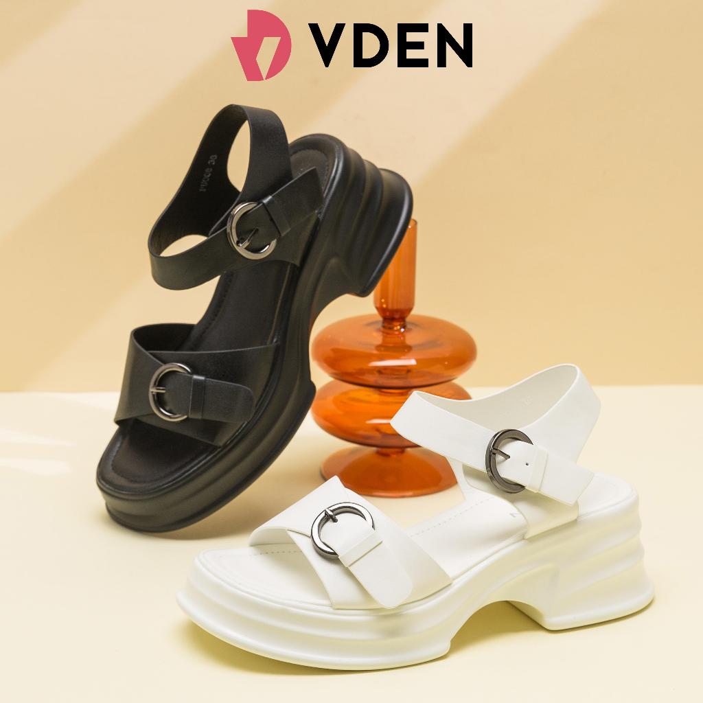 VDEN Women's Black Leather Sandals with Double Buckle and Open Toe 5 ...
