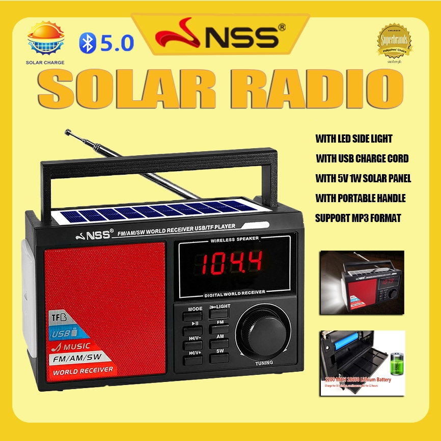 NSS Solar Radio With Solar Panel LED Light Portable Bluetooth Radio AM ...