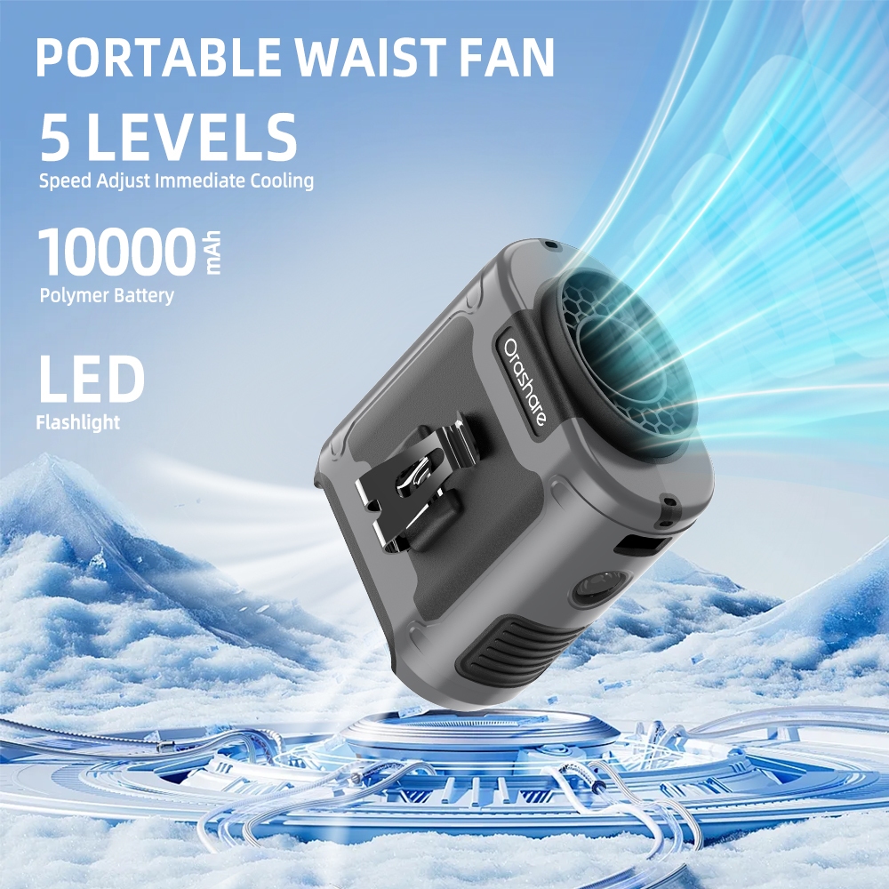 Orashare K50 10000mAh Portable Fan Waist Clip Fan 5 Speed Adjustable ...
