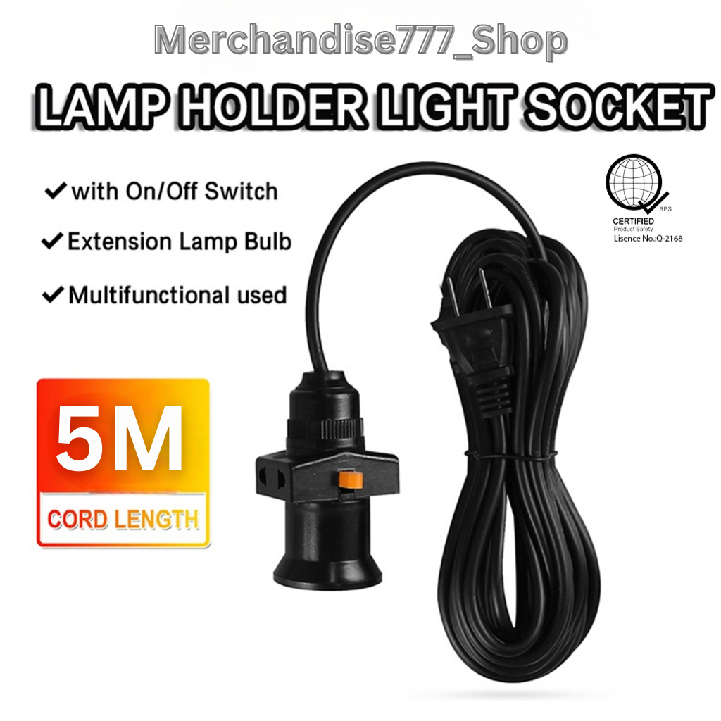5Meters Wire Bulb Holder Plug in Light Socket Adapter with On/Off ...
