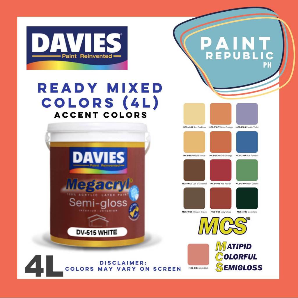 Davies MCS Semi Gloss Latex - Ready Mixed Colors-4L(GAL) | Shopee ...