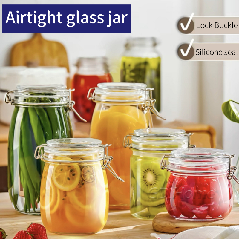 GD 500ml-1500ml Glass Jar Airtight Lid Leak-Proof Kitchen Storage For Dry Goods BPA-Free ...