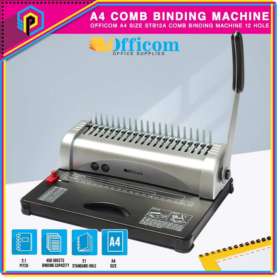 Officom Comb Binding Machine STB12A A4 Size 12 Hole Punched Sheets ...
