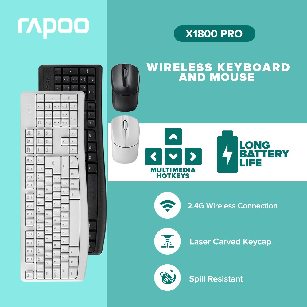 Rapoo X1800 PRO Wireless Keyboard and Mouse Ergonomic 2.4G | Shopee ...