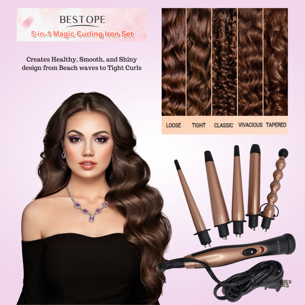 BESTOPE PRO 5 in 1 Curling Wand Set with Interchangeable Barrels for ...