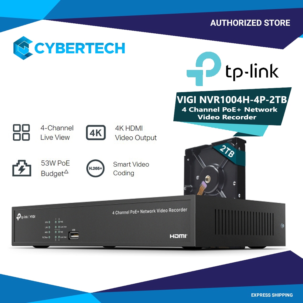 Tp-Link VIGI NVR1004H-4P-2TB New 4 Channel PoE+ Network Video Recorder-Built-in 2TB HDD | Shopee ...