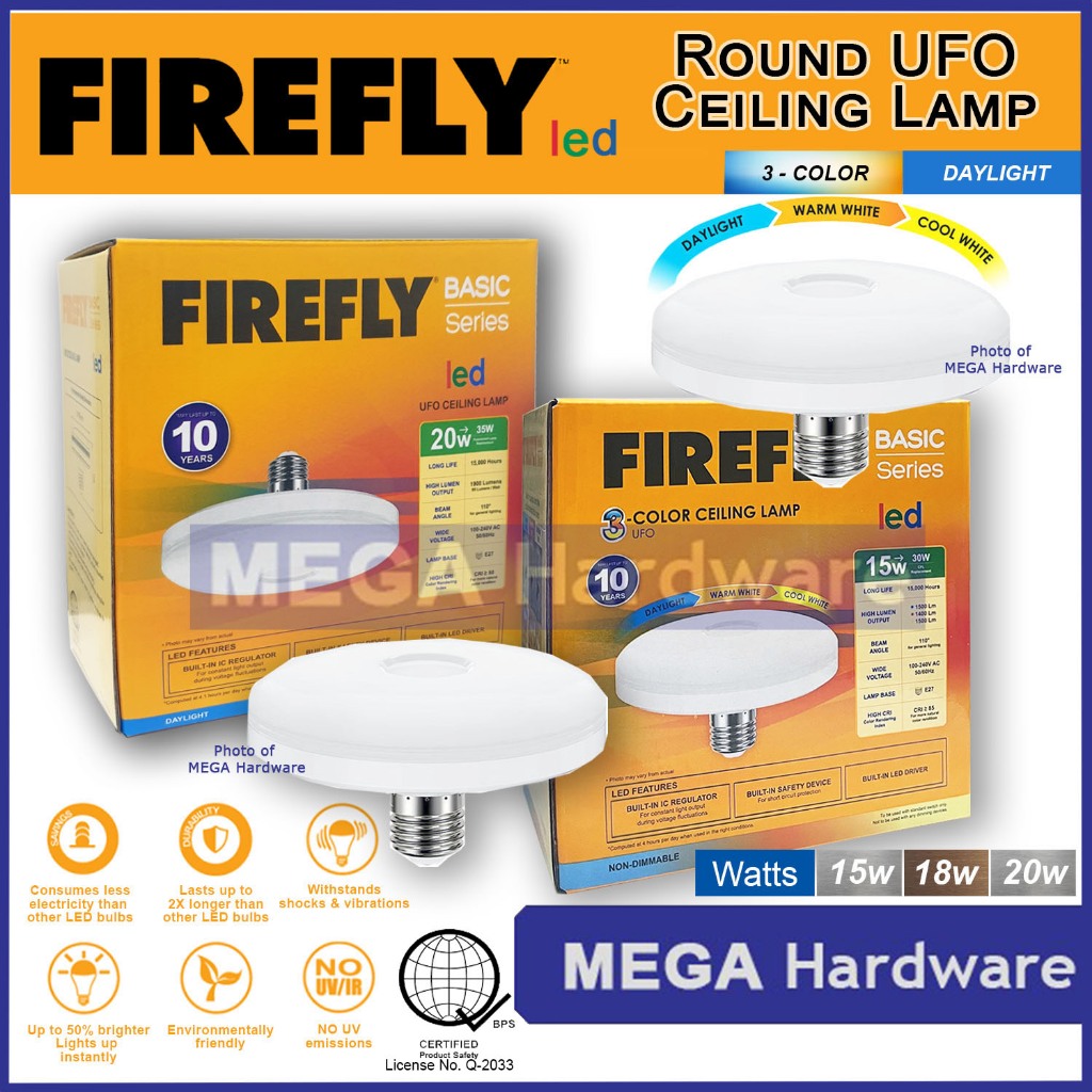 Firefly LED UFO Ceiling Bulb 15W 18W 20W (3Color Daylight, Cool or Warm ...