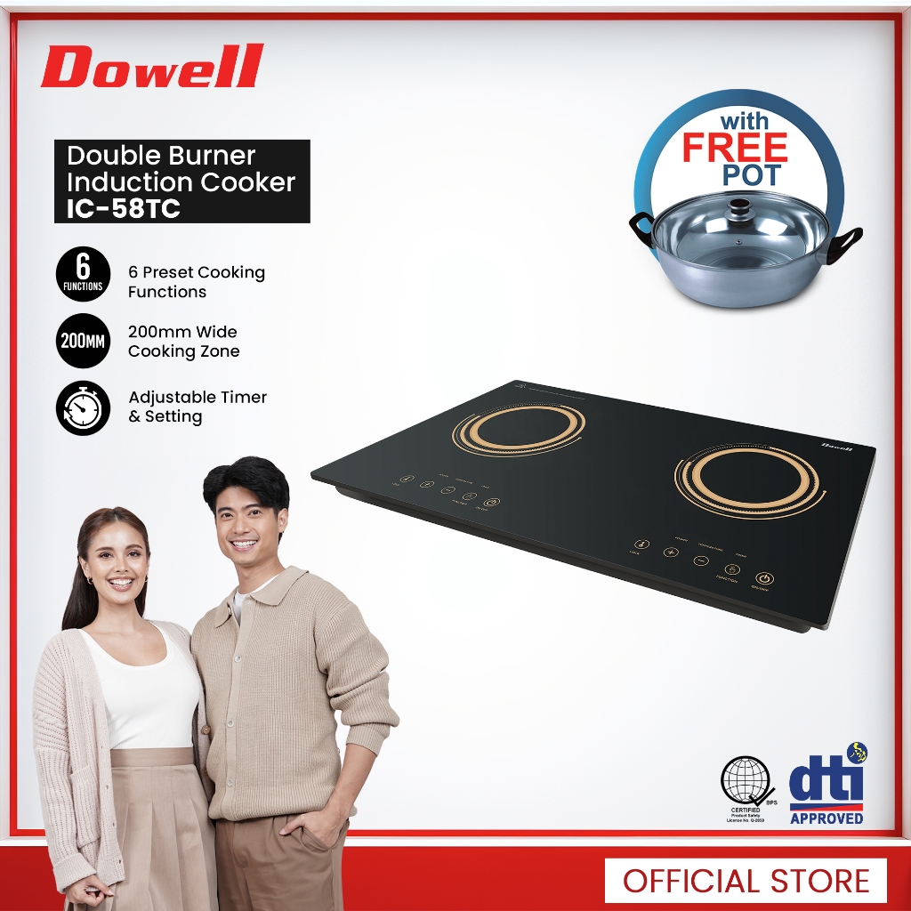 Dowell Double Hob Induction Cooker 200mm Wide Cooking Zone 6-Preset ...