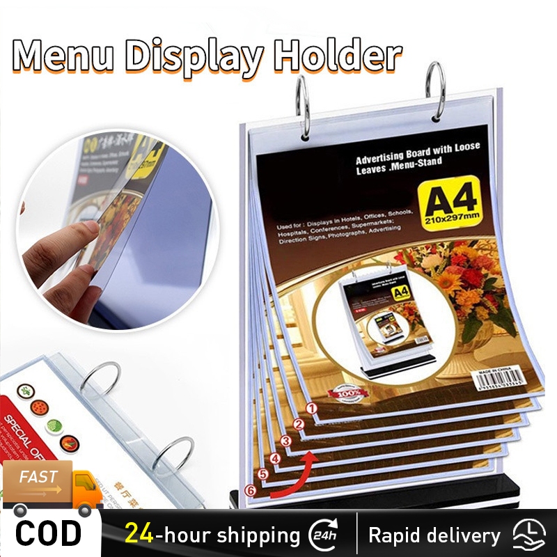 Desk CardA4 Menu Display Holder Multi-Page Flip Menu Board Table Card ...