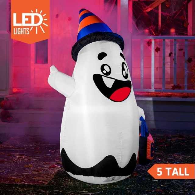 5 FT Tall Halloween Inflatable Cute Wicked Ghost Inflatable with Build ...