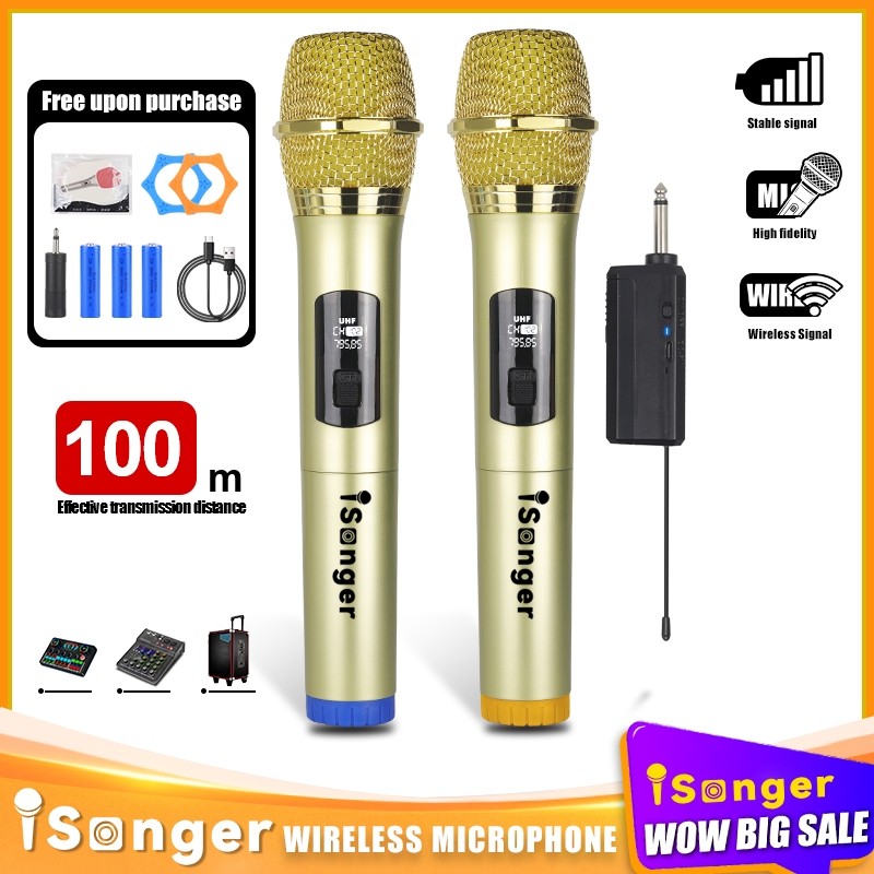 isonger Wireless Microphones, Dual UHF Dynamic Microphone with Long ...