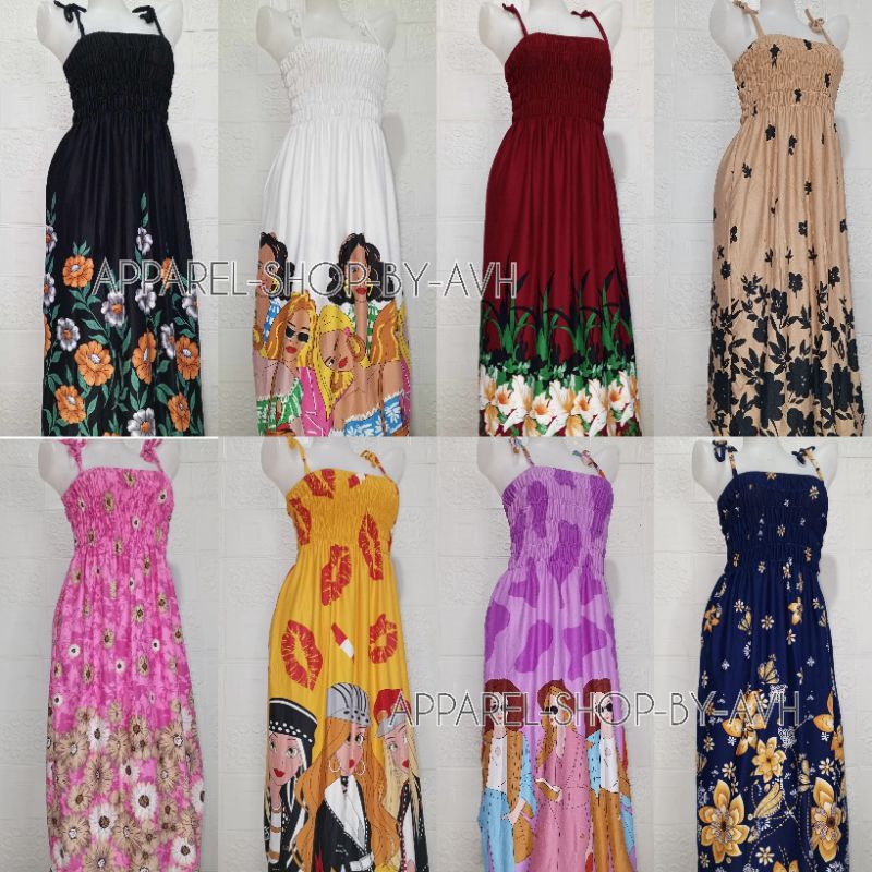 Tie Strap Smocked Dress Long For Adult Below the Knee | Shopee Philippines