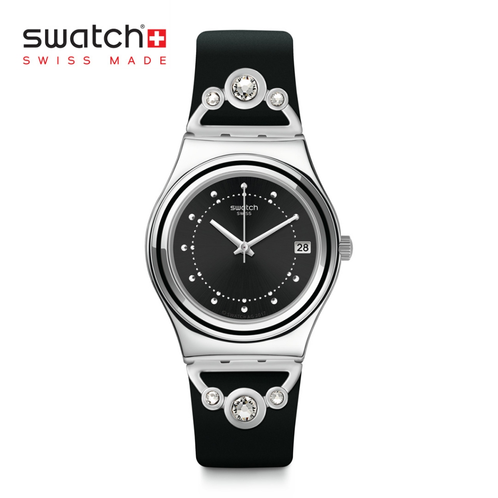 Swatch Irony Medium Queen's Fashion YLS462 Black Silicone Strap Watch ...