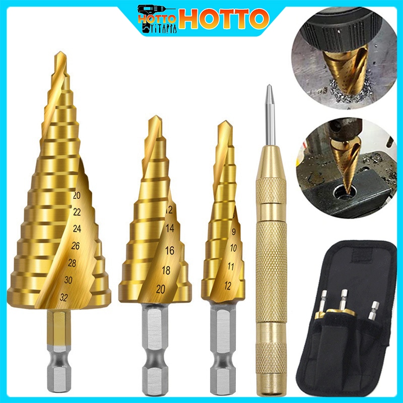 Drill Bit HSS Titanium Coated Hex Shank Step Drill bit set cone hole ...