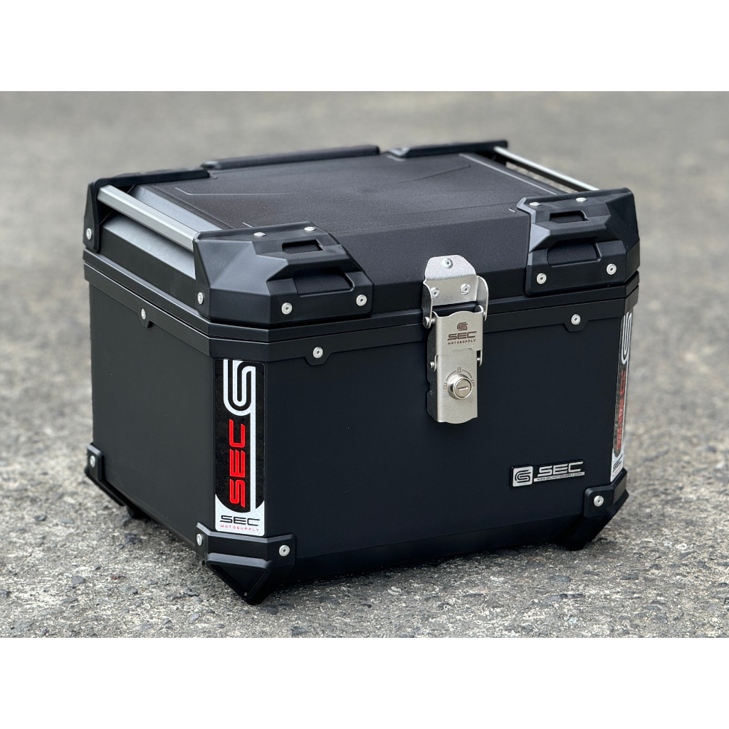 SEC Motorcycle Top Box - Hard Plastic - 45L Liters - Hexalite Black ...