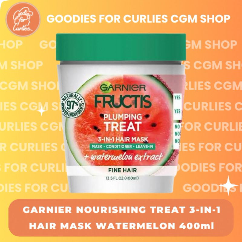 Garnier Fructis Watermelon 3-in-1 Hair Mask 400ml CGM Approved Gnr02 ...