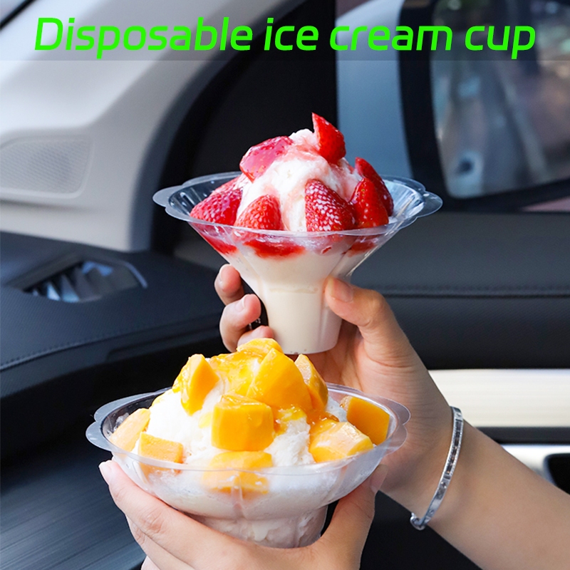 Disposable Yogurt Cups Flower Snow Cone Cup Smoothie Ice Cream Soft Ice ...