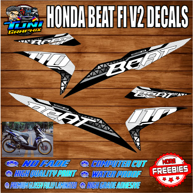 Honda Beat V2 FI Line Design Decals (Black Series) with Freebies ...