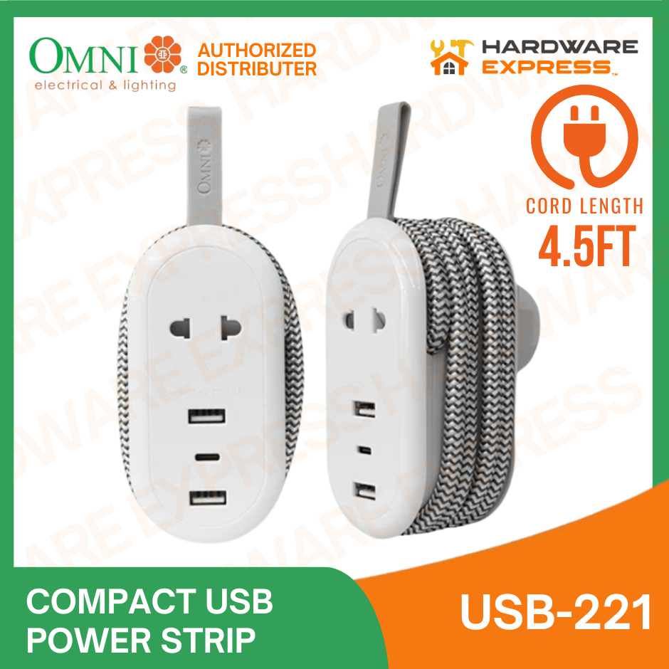 OMNI USB-221 5in1 Pocket Extension Cord w/ USB-A, USB-C, Universal ...