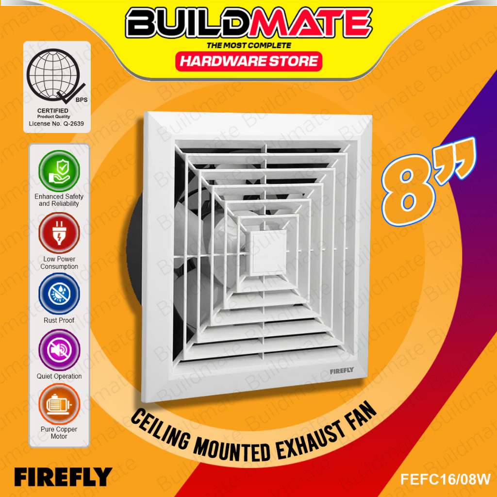 BUILDMATE Firefly 8" Ceiling Mounted Exhaust Fan Air Circulation ...