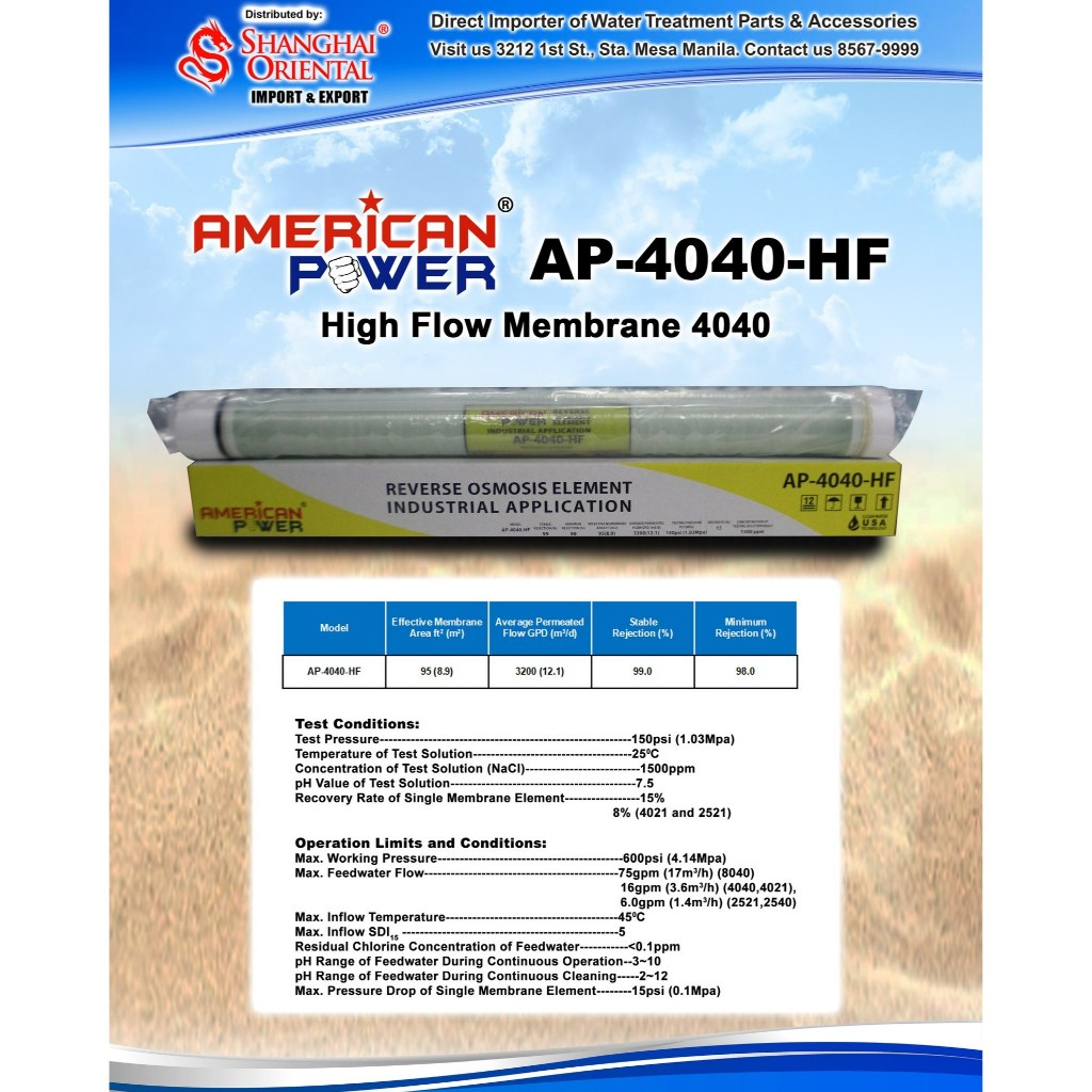 High Flow Membrane 4040 (AP-4040-HF) AMERICAN POWER 3200GPD, 98% Min ...