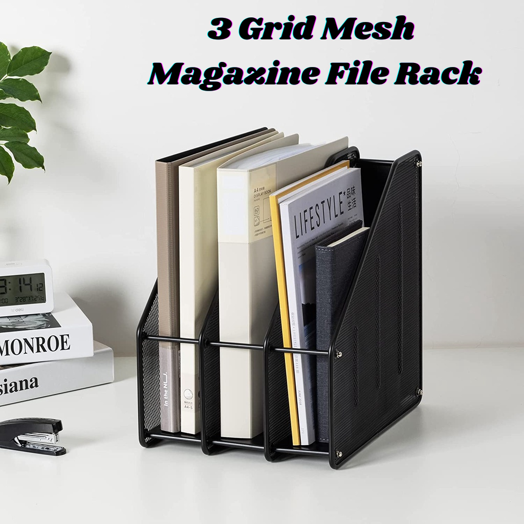 3 Column File Holder Metal Mesh Document Rack Newspaper Tray For Home ...