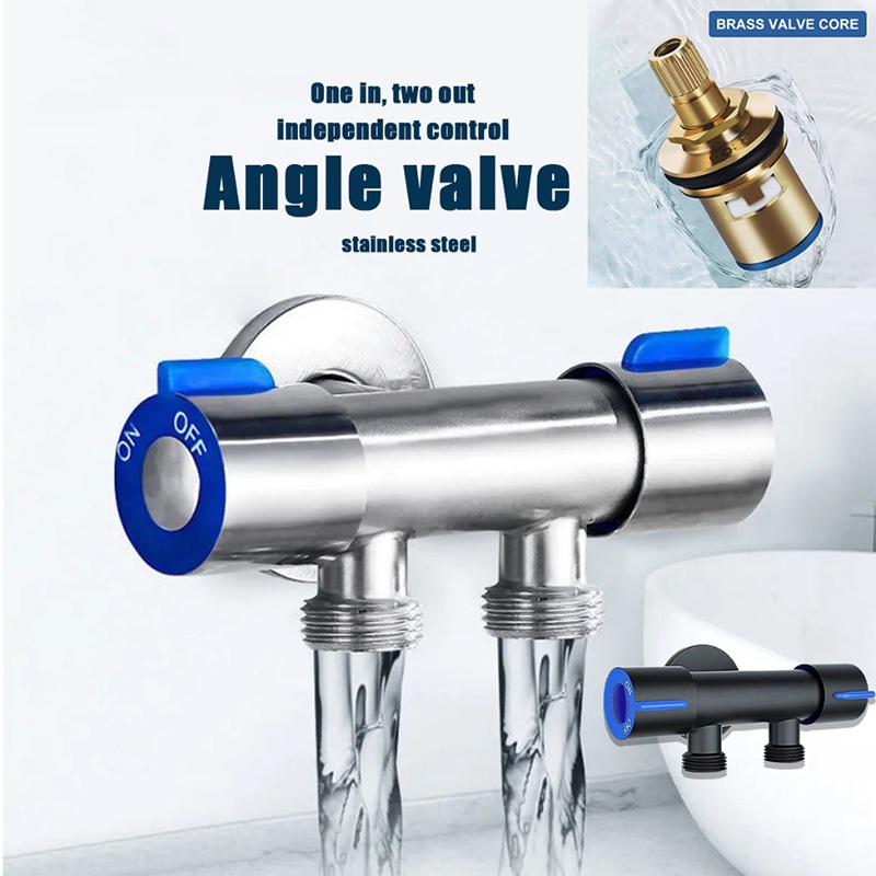 Stainless steel one in two out three-way angle valve splitter, bathroom ...