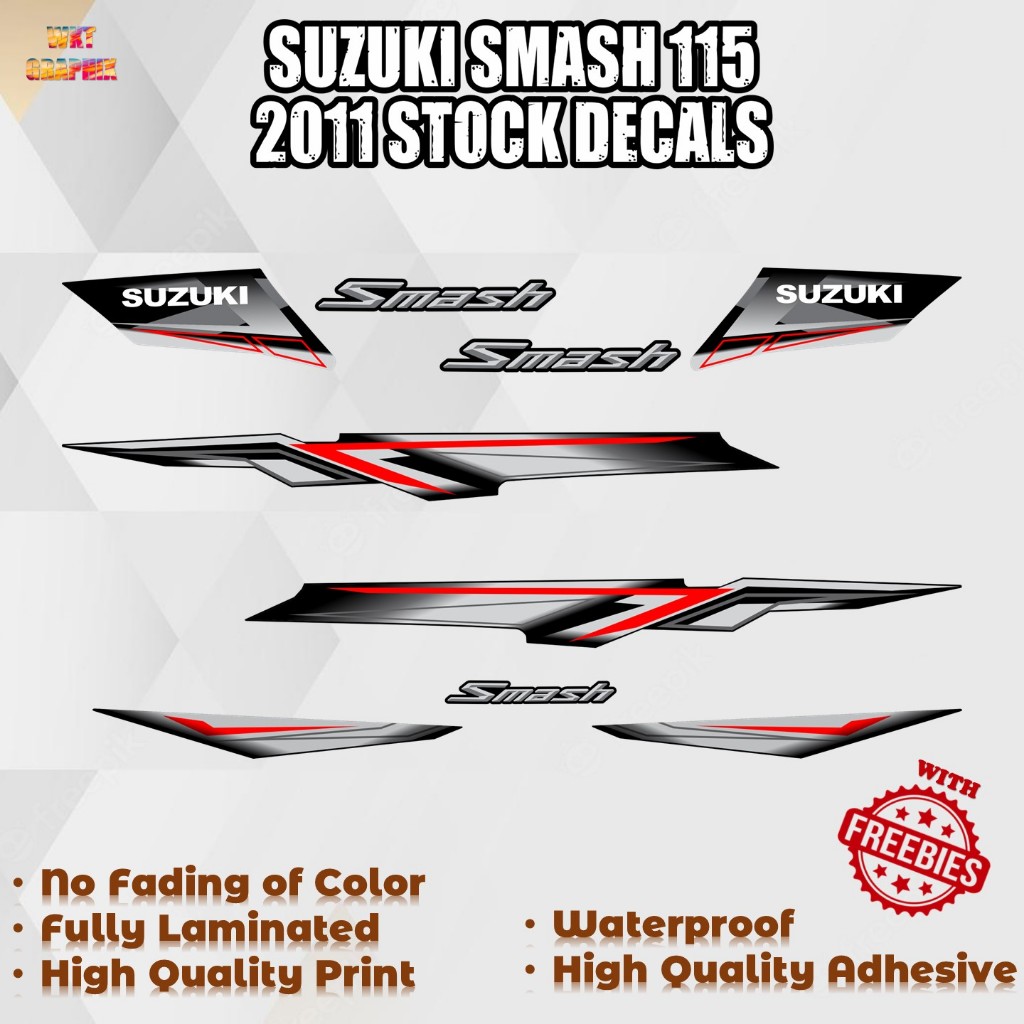 SUZUKI SMASH 115 2011 STOCK DECALS (WATERPROOF, LAMINATED, FADE PROOF ...