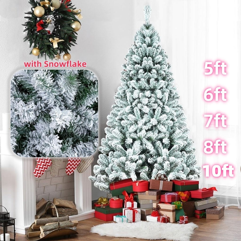 Snow Flocked Christmas Tree 5/6/7/8/10FT PVC High Quality XMas Decor ...