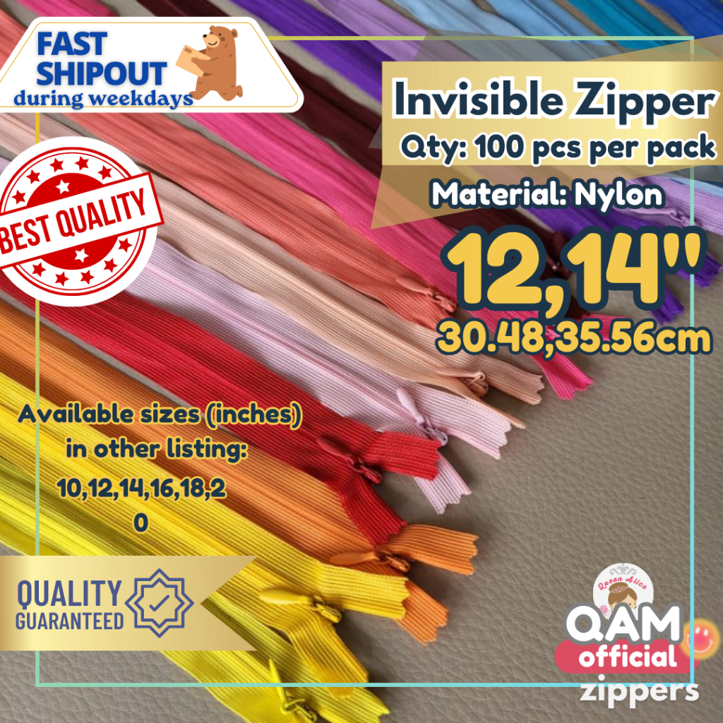 Invisible/Magic Zipper 12 and 14 inches sold by pack of 100 | Shopee ...