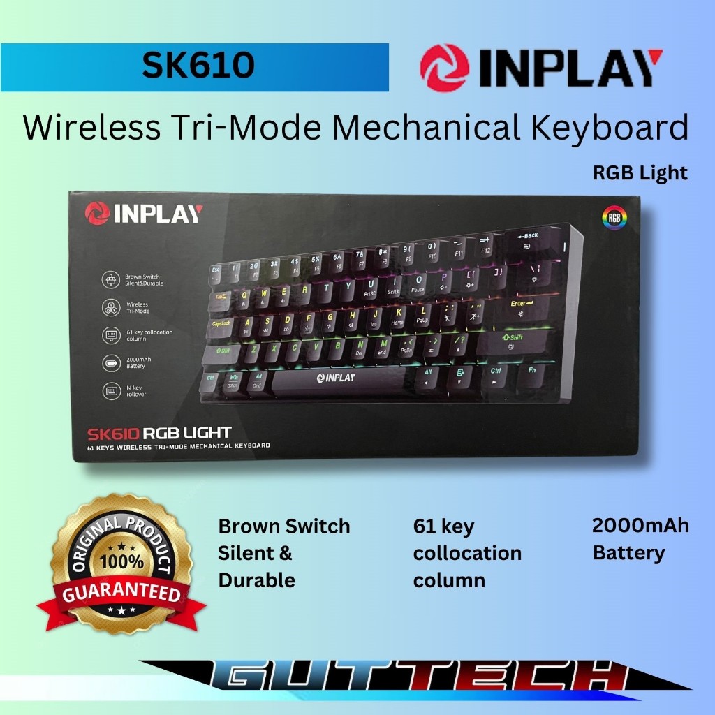 Inplay SK610 Mechanical Keyboard Wireless Tri-Mode With Brown Switch ...