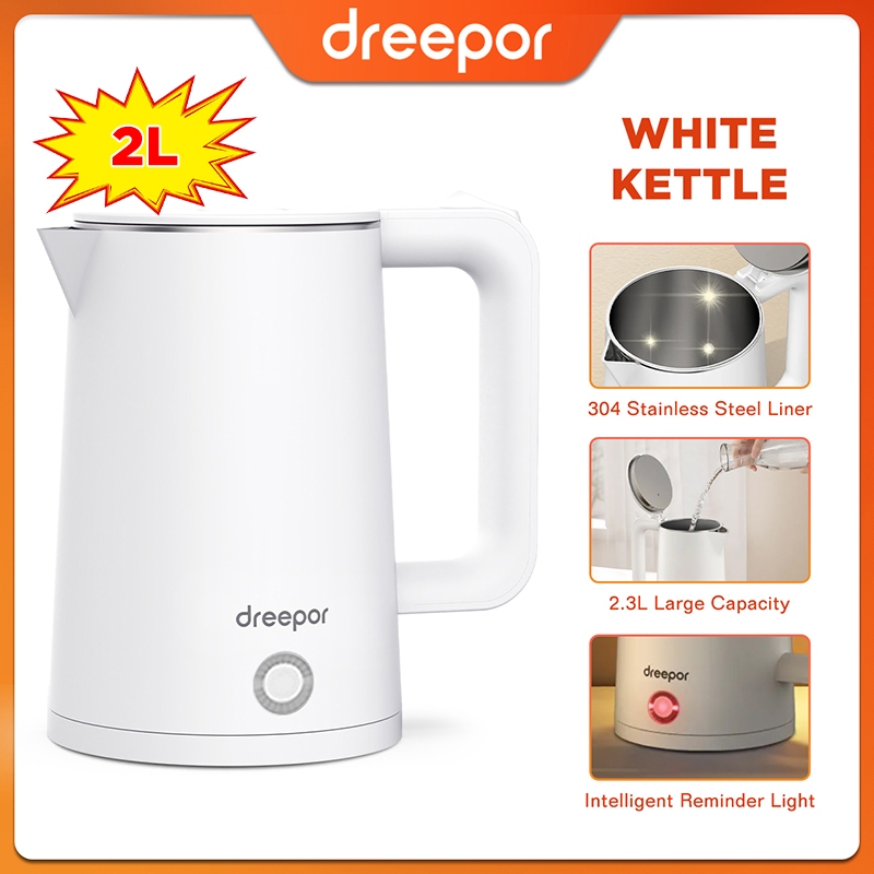 Dreepor 2L Electric Kettle White Stainless Kettle Double-layer ...