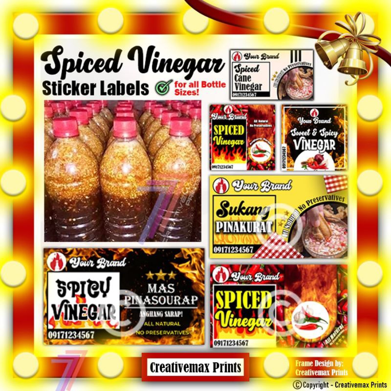Spiced Vinegar Sticker Label w/ Logo (READY-TO-USE | Customizable ...