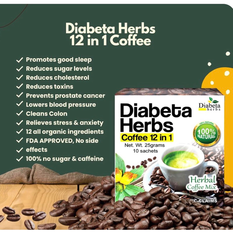 DIABETA Herbs 100% natural Herbal coffee mix 10sachets x 21g | Shopee ...