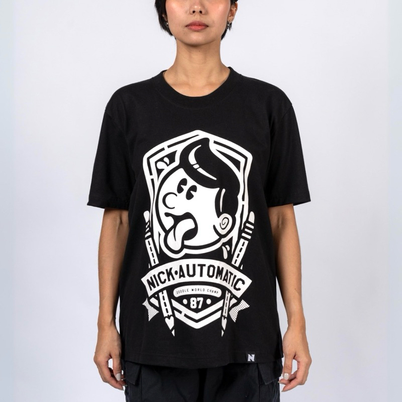 Nick Automatic "PENCIL CREW" Black T-shirt Boxy Fit | Shopee Philippines
