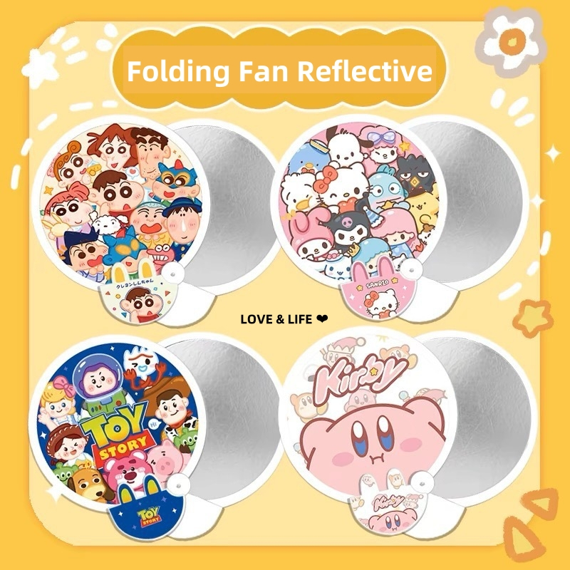 Sanrio Cartoon Folding Handheld Fan Reflective Round Collapsible Hard ...