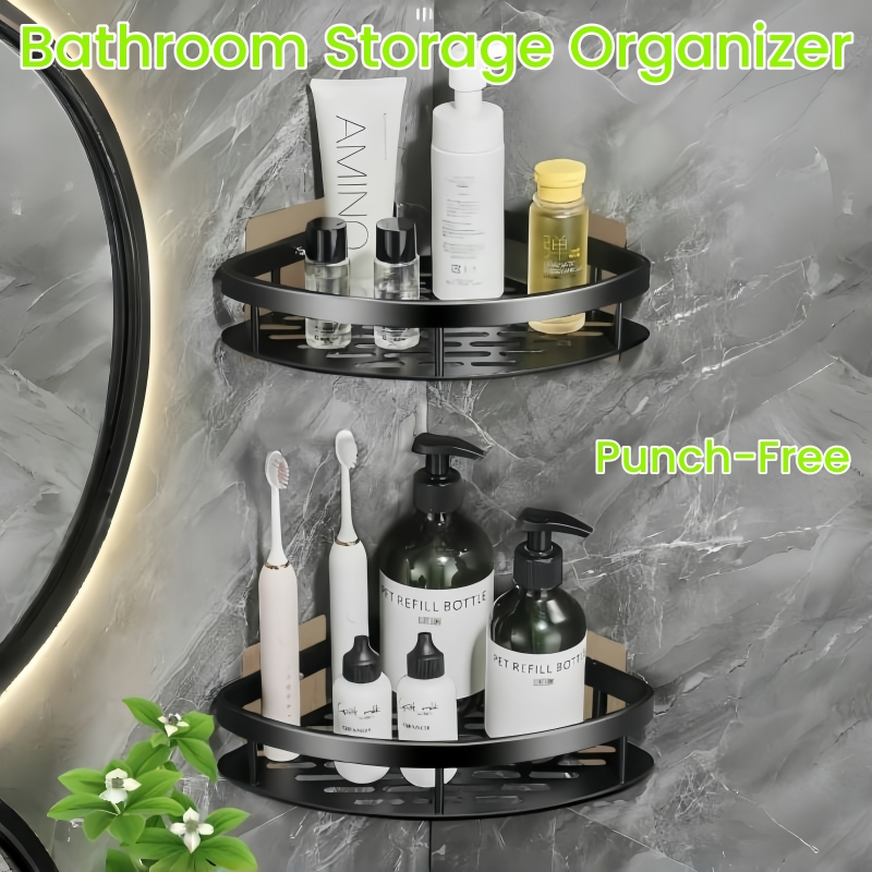 Punch-Free Bathroom Corner Shelf Storage Organizer Toilet wall bracket ...