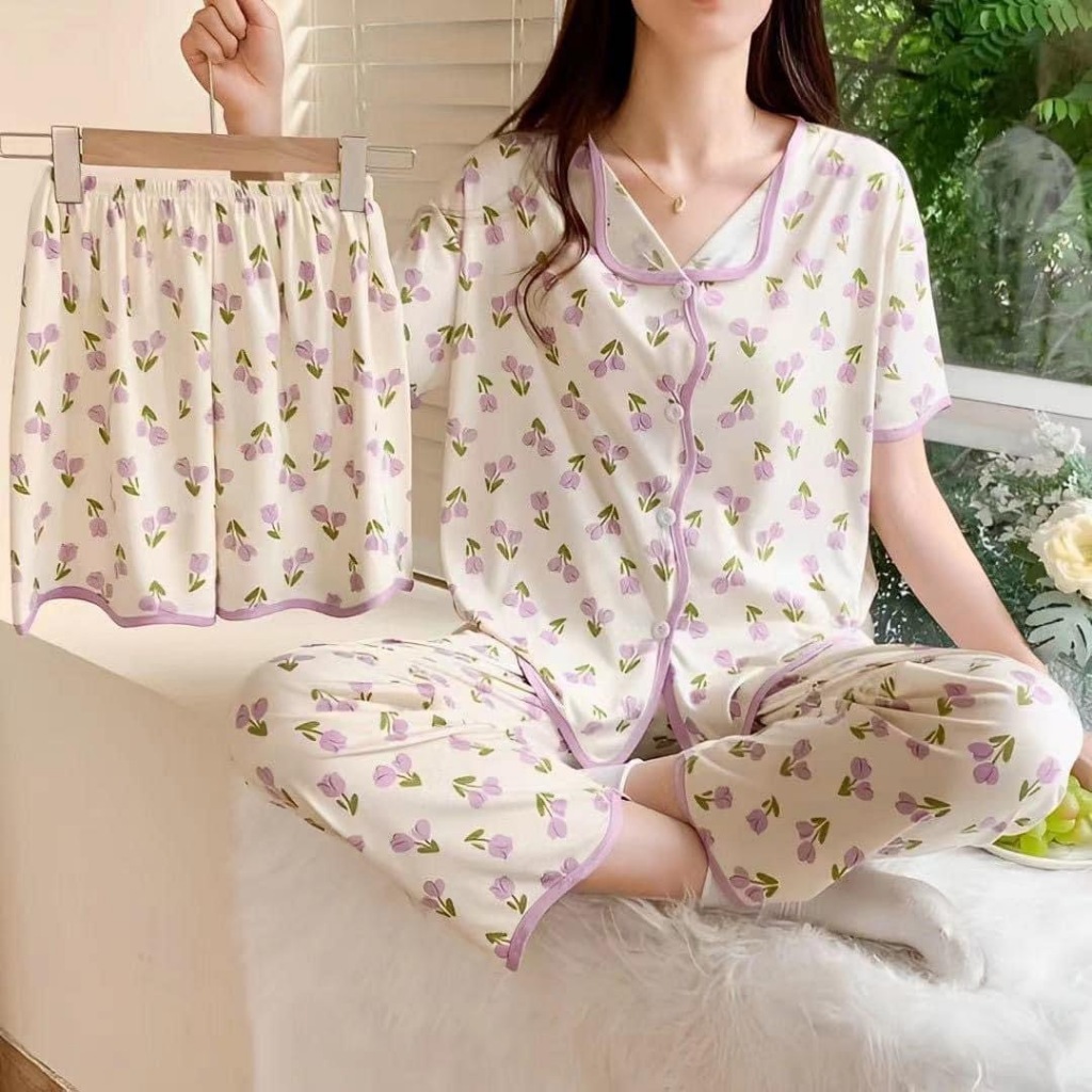 Zshop 3 in 1 Korean Pajama Set Sleepwear Set Comfy Breathable Lounge ...