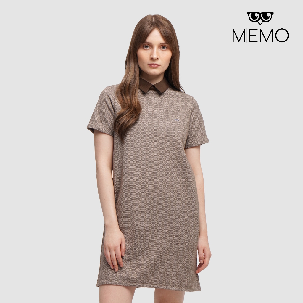 Memo Herringbone Collared Dress For Women (Brown) | Shopee Philippines