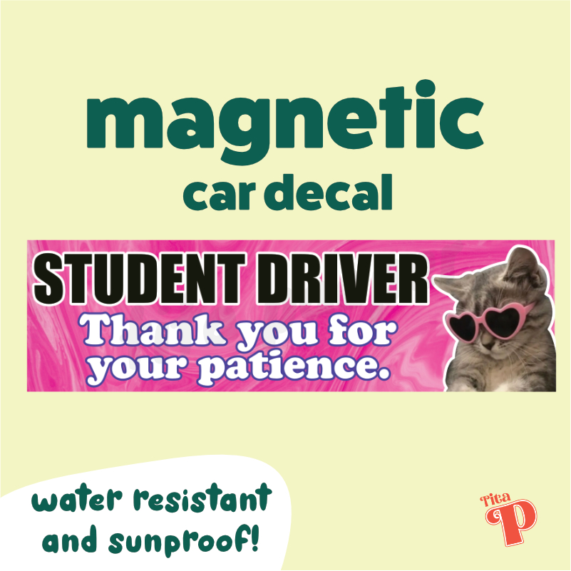 Magnetic Car Decal - Student Driver - Cat meme | Shopee Philippines