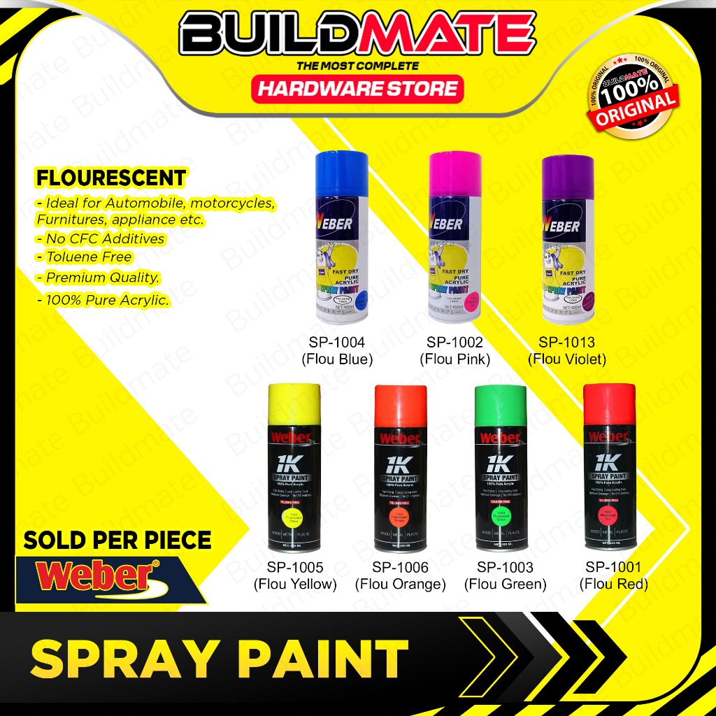 BUILDMATE Weber 400ML Auto Spray Paint Fluorescent PURE ACRYLIC Auto ...