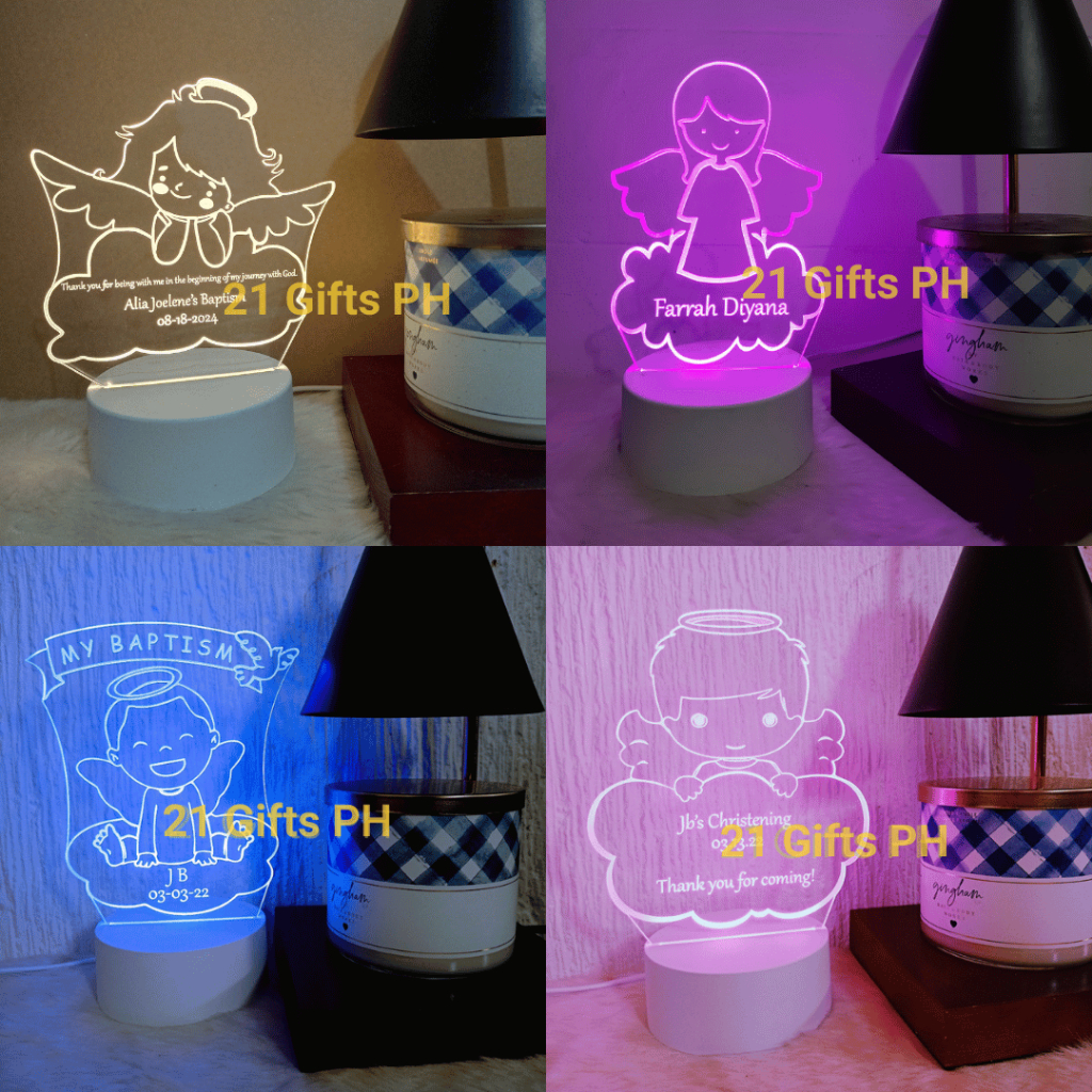 Baptism Christening Souvenir Acrylic LED Lamp Angel Free Text ...