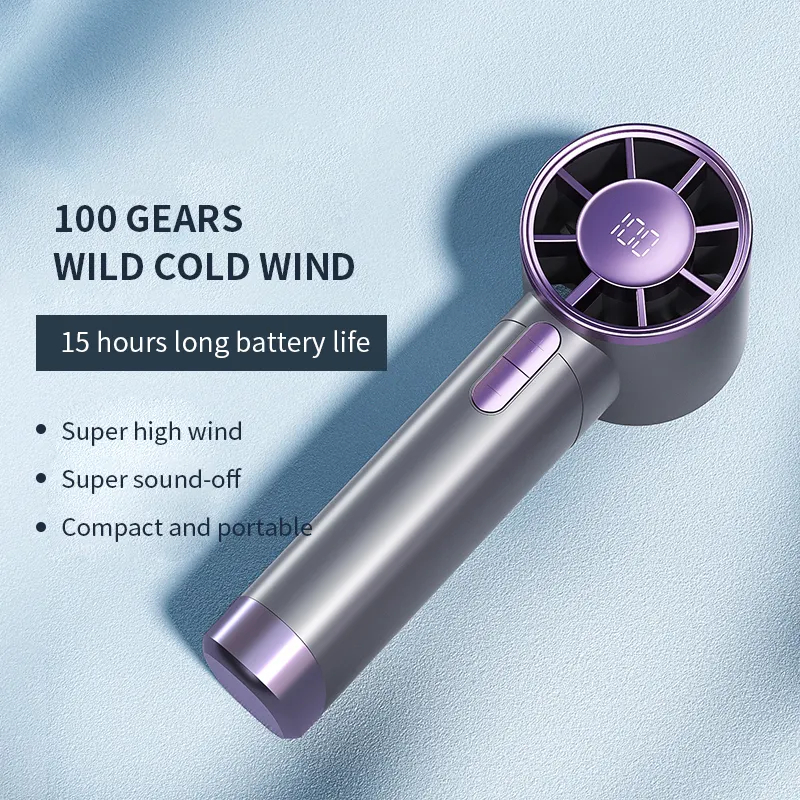 Mini Fan Rechargeable Handheld Jet Fan Strong Wind 100 Gear Wind Speed ...