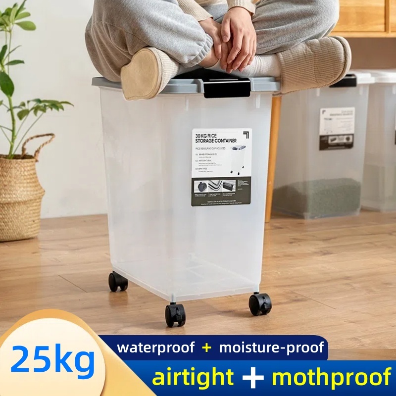 High-Capacity Rice Dispenser 25kg Airtight Flour Rice Food Storage ...