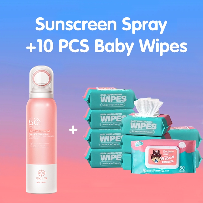 GLO21 SPF50++ Waterproof Power Sunscreen Spray+10Pack Organic Baby ...