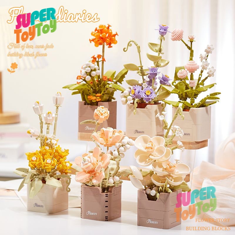 【Ready Stock】Flowers Bouquet Building Blocks DIY Rose Flower Bricks ...