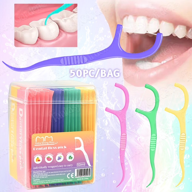 50Pcs/Set Dental Floss Stick Picks Clean Between Teeth Interdental ...