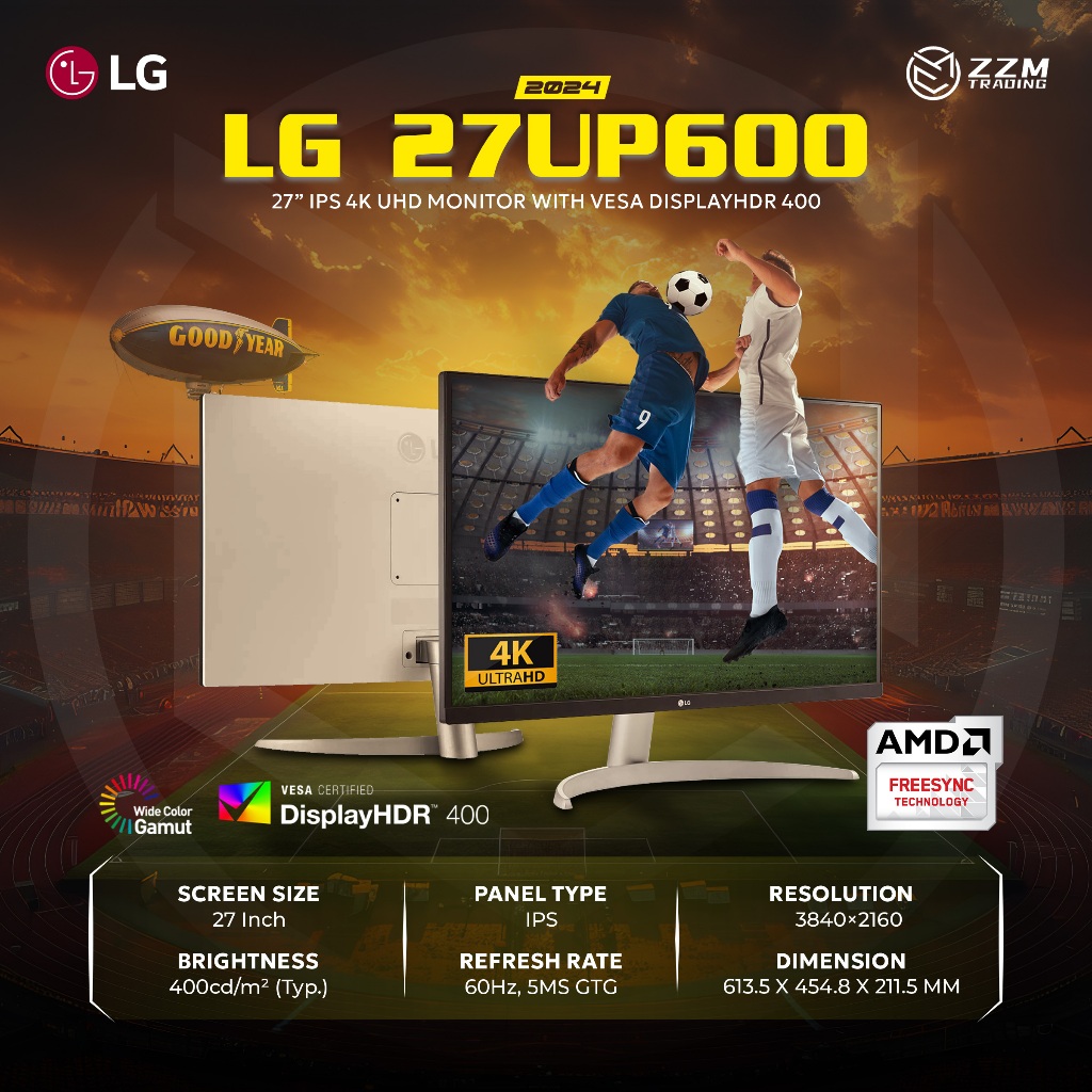 LG 27UP600-W 27” IPS 4K UHD Monitor with VESA DisplayHDR 400 ZZM ...